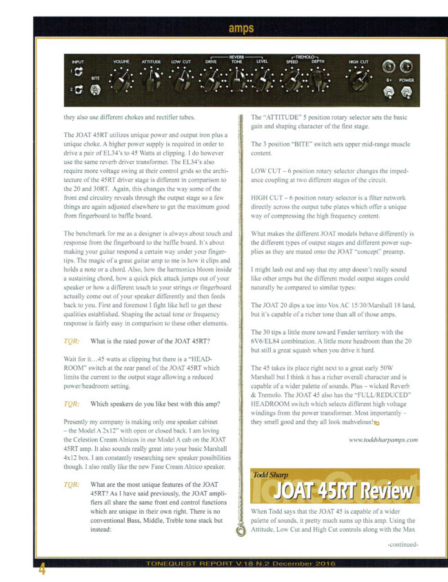 The JOAT 45RT+ Amplifier - Todd Sharp